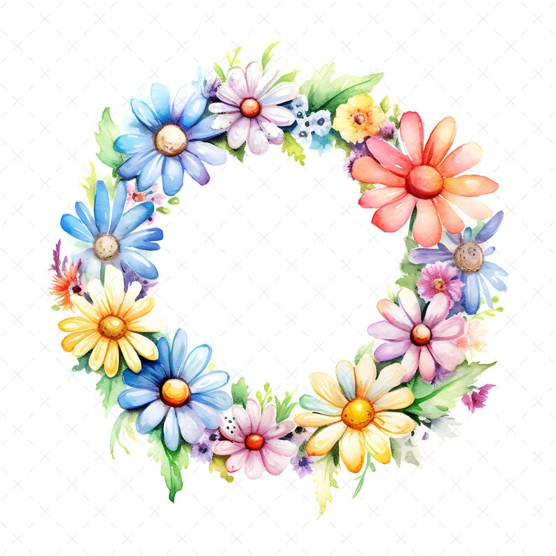 Rainbow Daisy Wreaths Clipart 10 High Quality Jpgs Spring Flower Petal ...