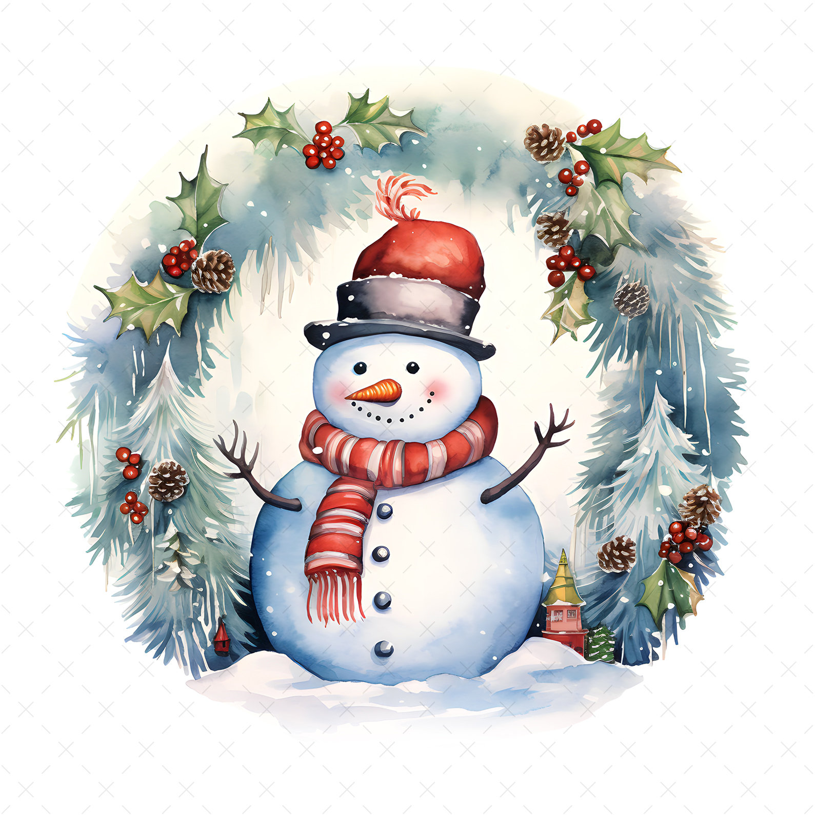 Snowman Wreaths Clipart 8 High Quality Jpgs Vintage Christmas Holly ...