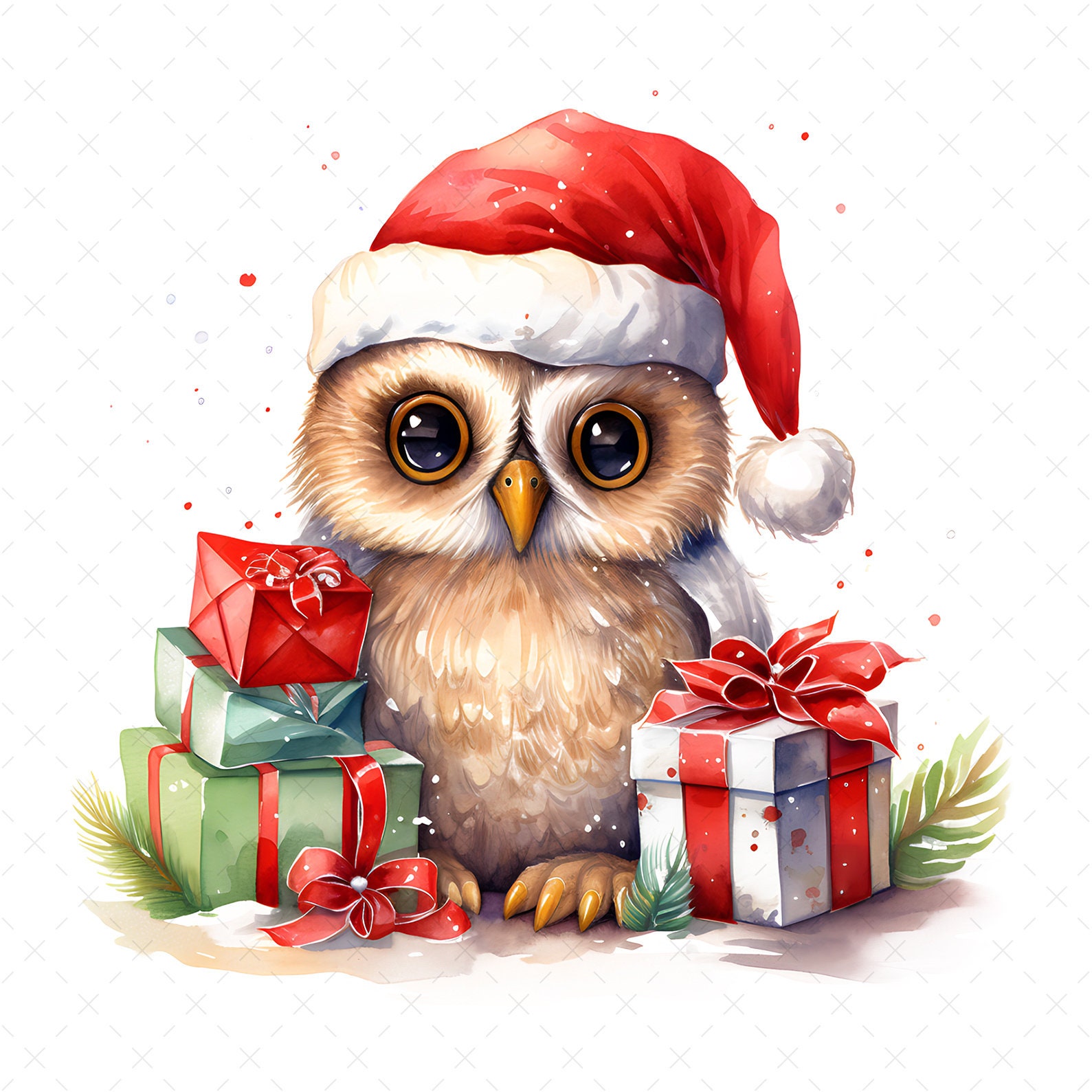 Christmas Owl Clipart 12 High Quality Jpgs Watercolor Santa Claus Art ...