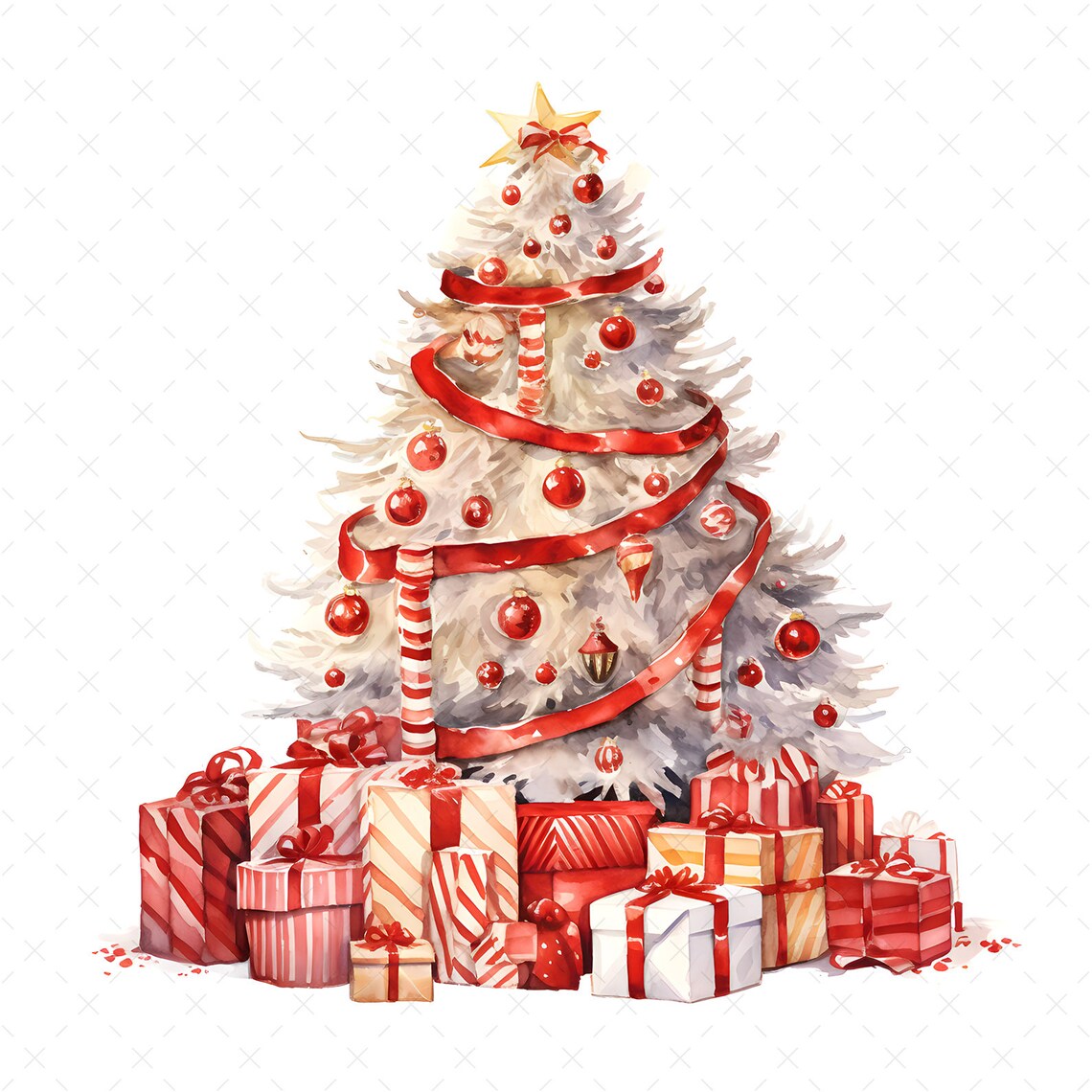 Red & White Xmas Tree Clipart 16 High Quality Jpgs Vintage Christmas ...