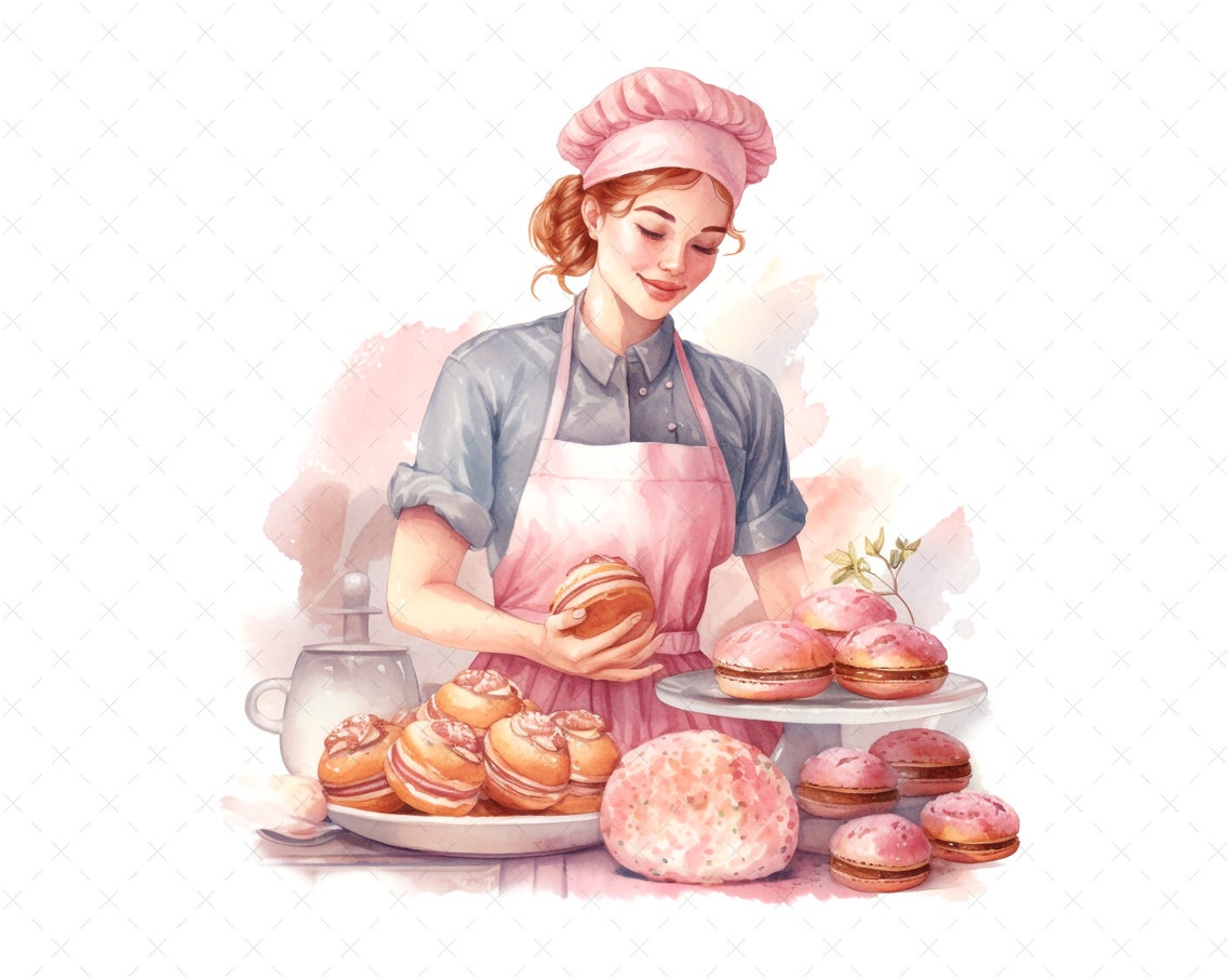 Pastry Chef Clipart 6 High Quality Jpgs Female Baker Watercolor Art ...