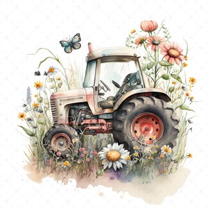 Floral Tractor Clipart 15 High Quality Jpgs Enchanting - Etsy