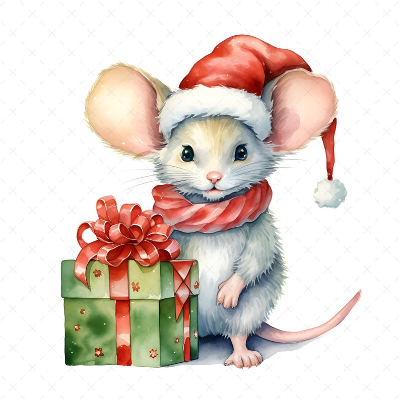 Christmas Mouse Clipart 14 High Quality Jpgs Cute Vintage Watercolor ...
