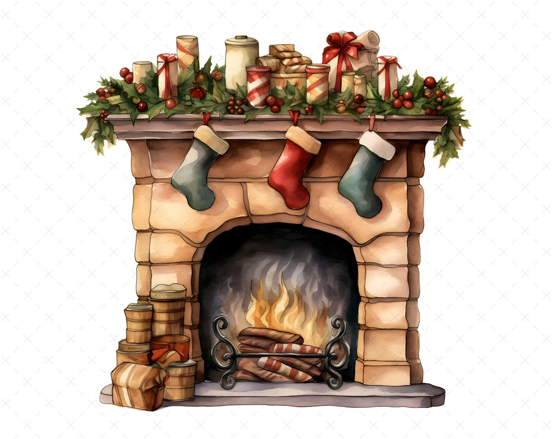 Christmas Fireplaces Clipart 12 High Quality Jpgs Cosy Winter Stocking ...