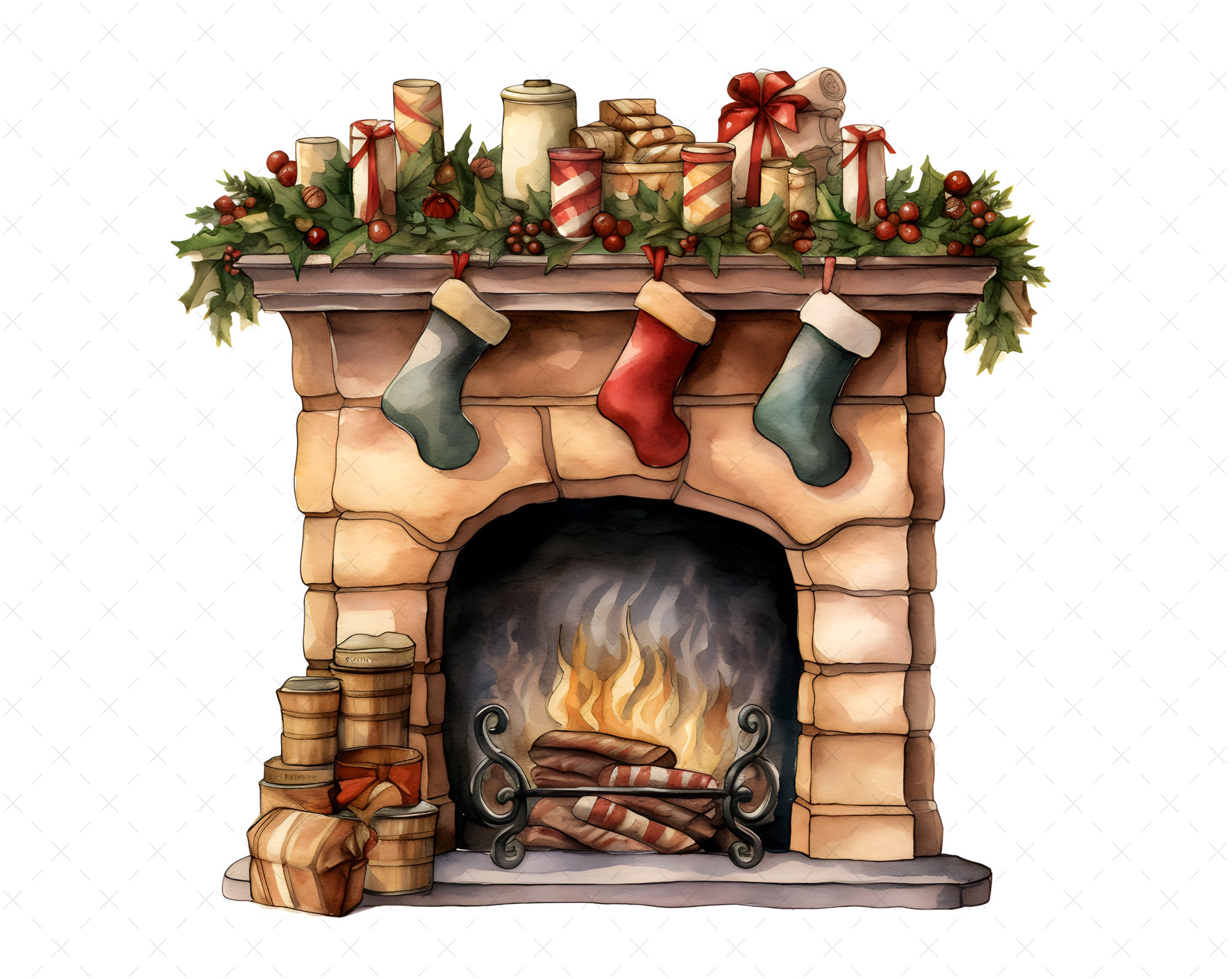 Christmas Fireplaces Clipart 12 High Quality Jpgs Cosy Winter Stocking ...