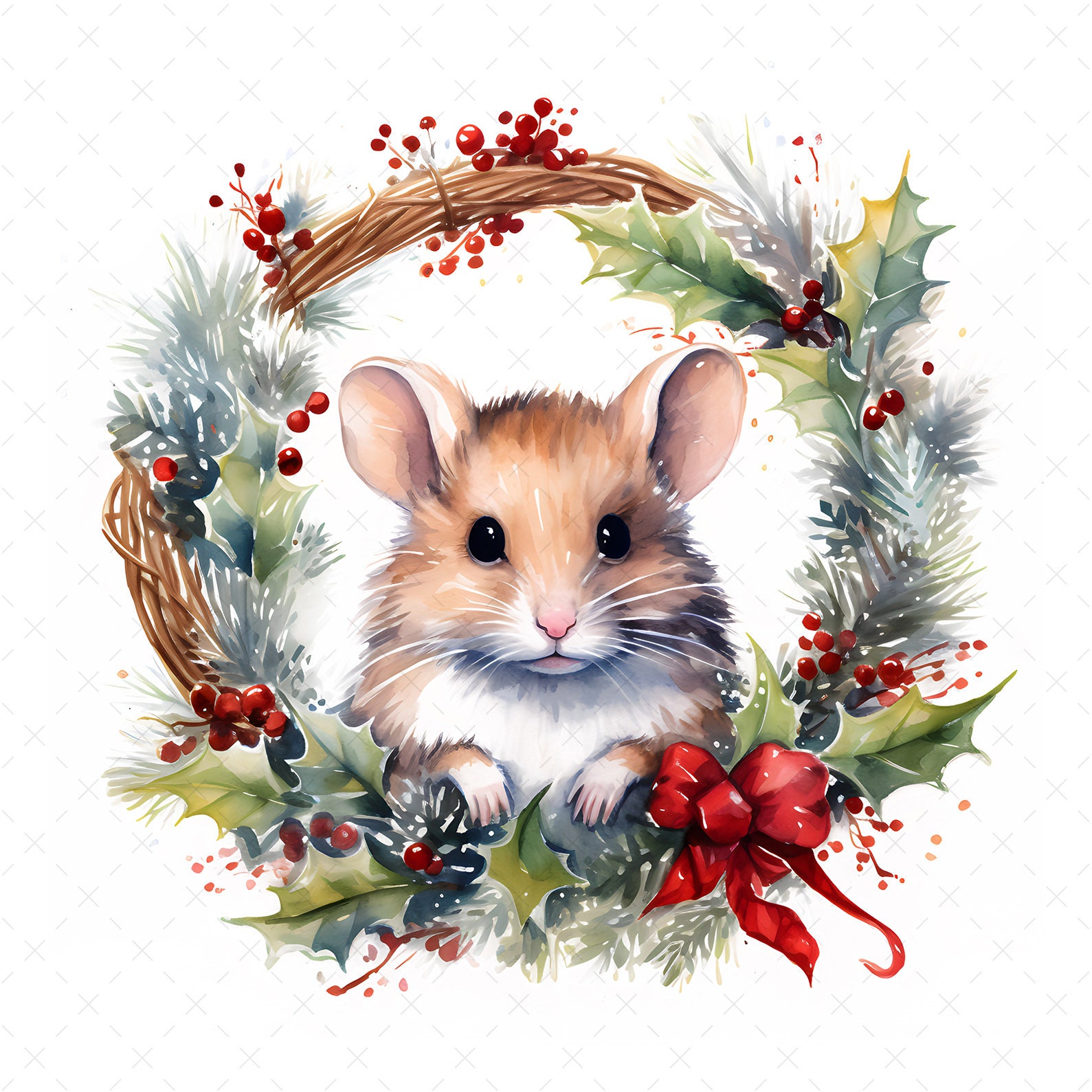 Christmas Mouse Clipart 13 High Quality Jpgs Cute Vintage Watercolor ...