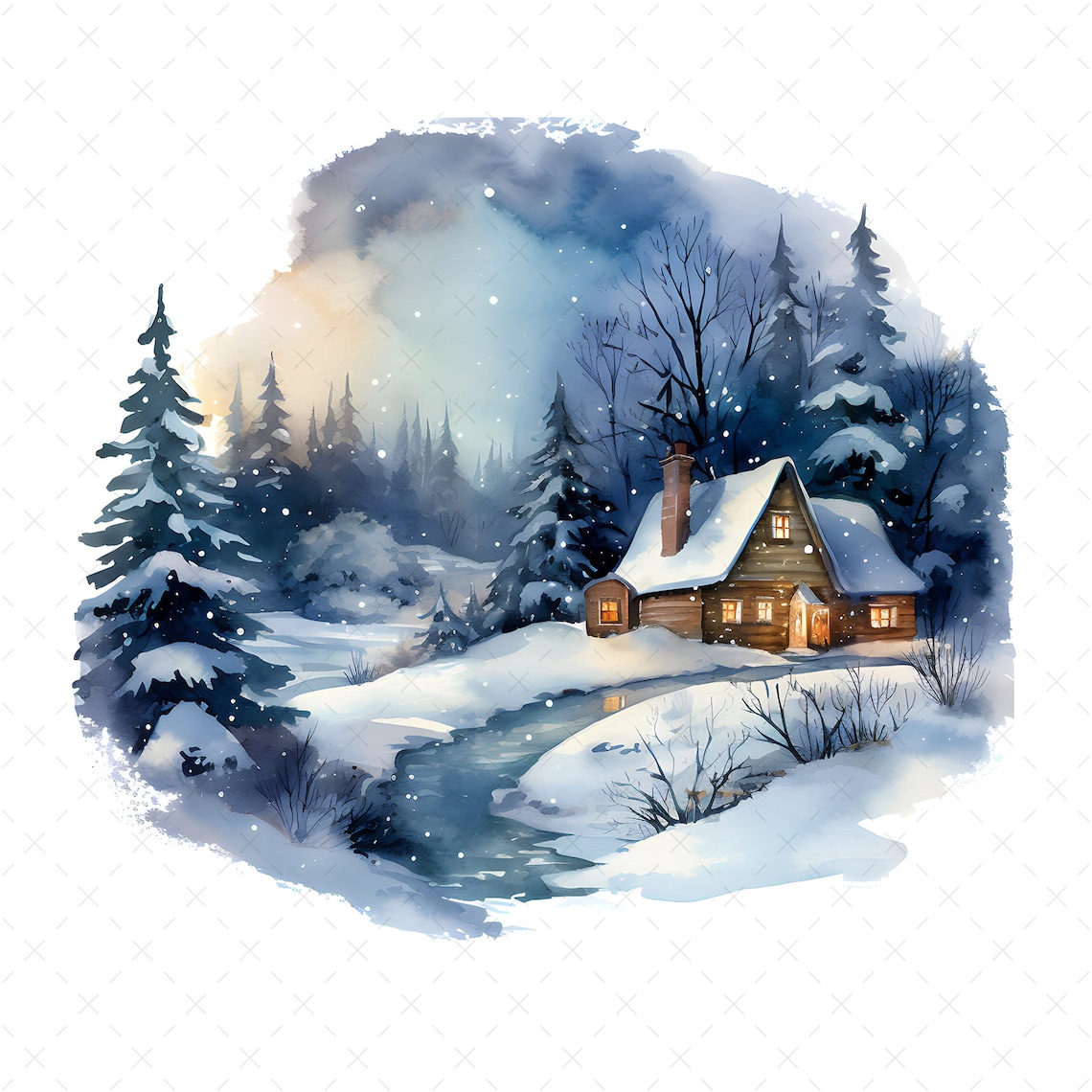 Winter Night Scenes Clipart 8 High Quality Jpgs Snowy - Etsy