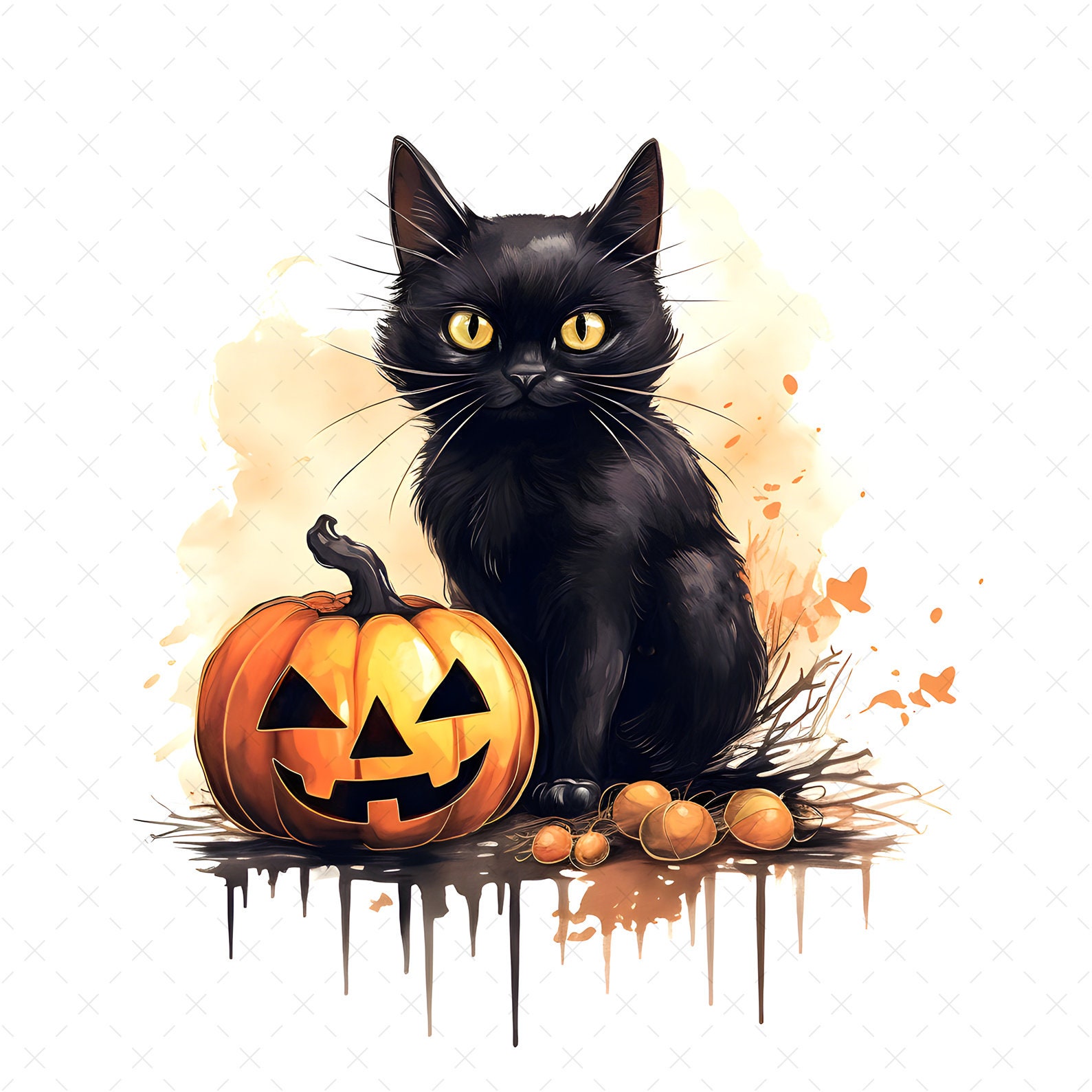 Halloween Black Cat Clipart 12 High Quality Jpgs Spooky Witch Kitten Watercolor Art Craft ...