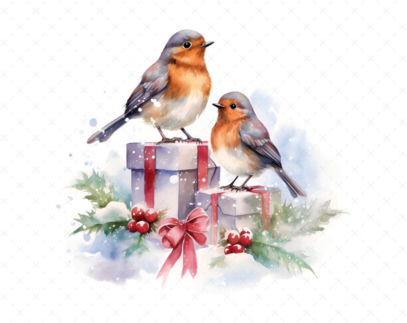 Robins at Christmas Clipart 10 High Quality Jpgs Elegant Festive Garden ...