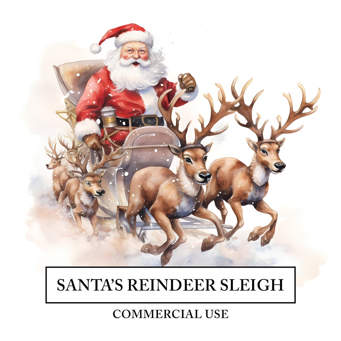Santa's Reindeer Sleigh Clipart 12 High Quality Jpgs Christmas ...