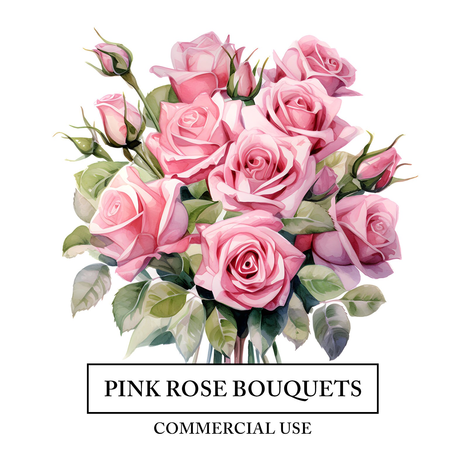 Pink Rose Bouquet Clipart 11 High Quality Jpgs Valentines - Etsy