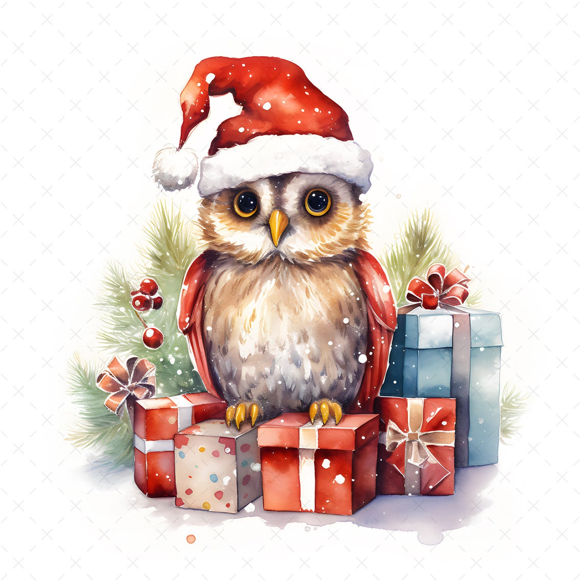 Christmas Owl Clipart 12 High Quality Jpgs Watercolor - Etsy