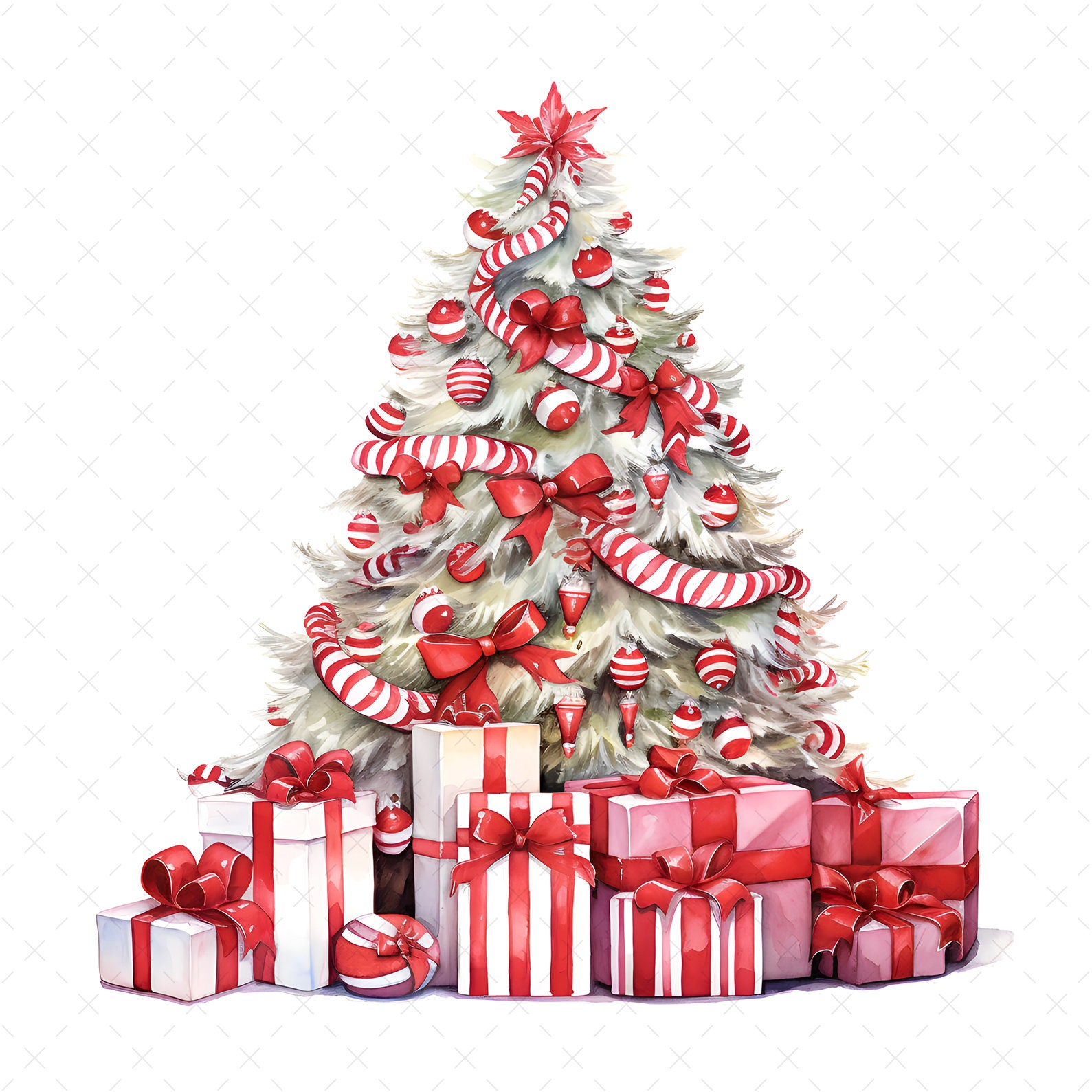 Red & White Xmas Tree Clipart 16 High Quality Jpgs Vintage Christmas ...