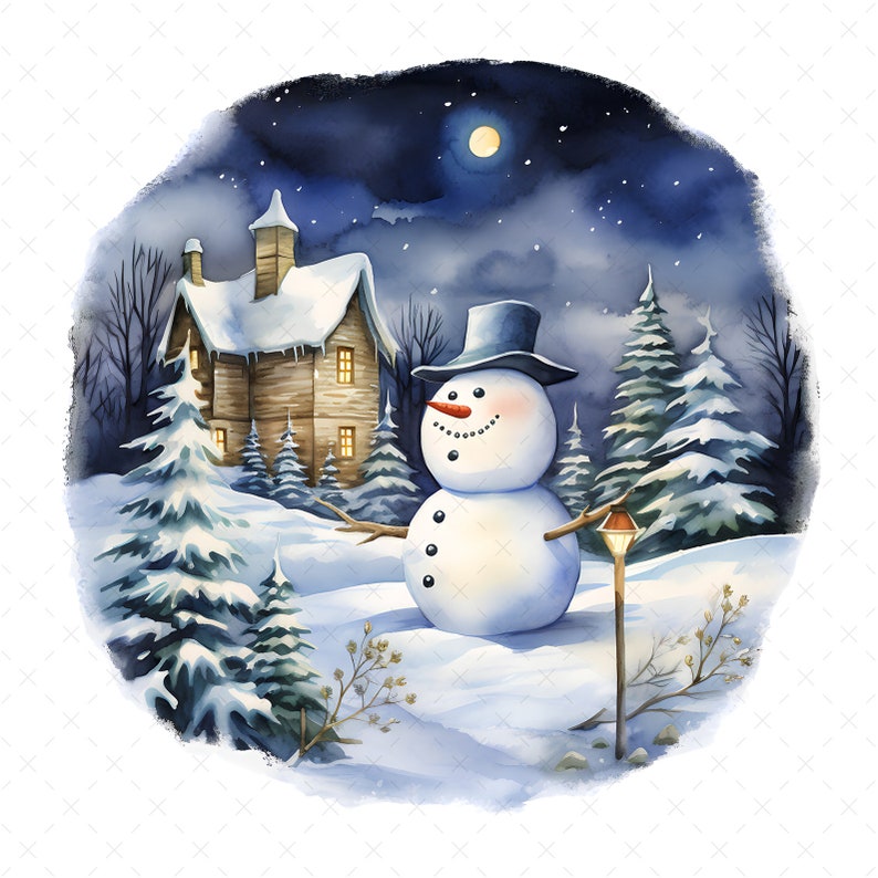 Snowman Night Clipart 12 High Quality Jpgs Vintage Snowmen Clipart ...