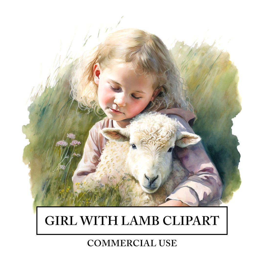 Girl With Lamb Clipart 8 High Quality Jpgs Cute Easter Spring Child ...