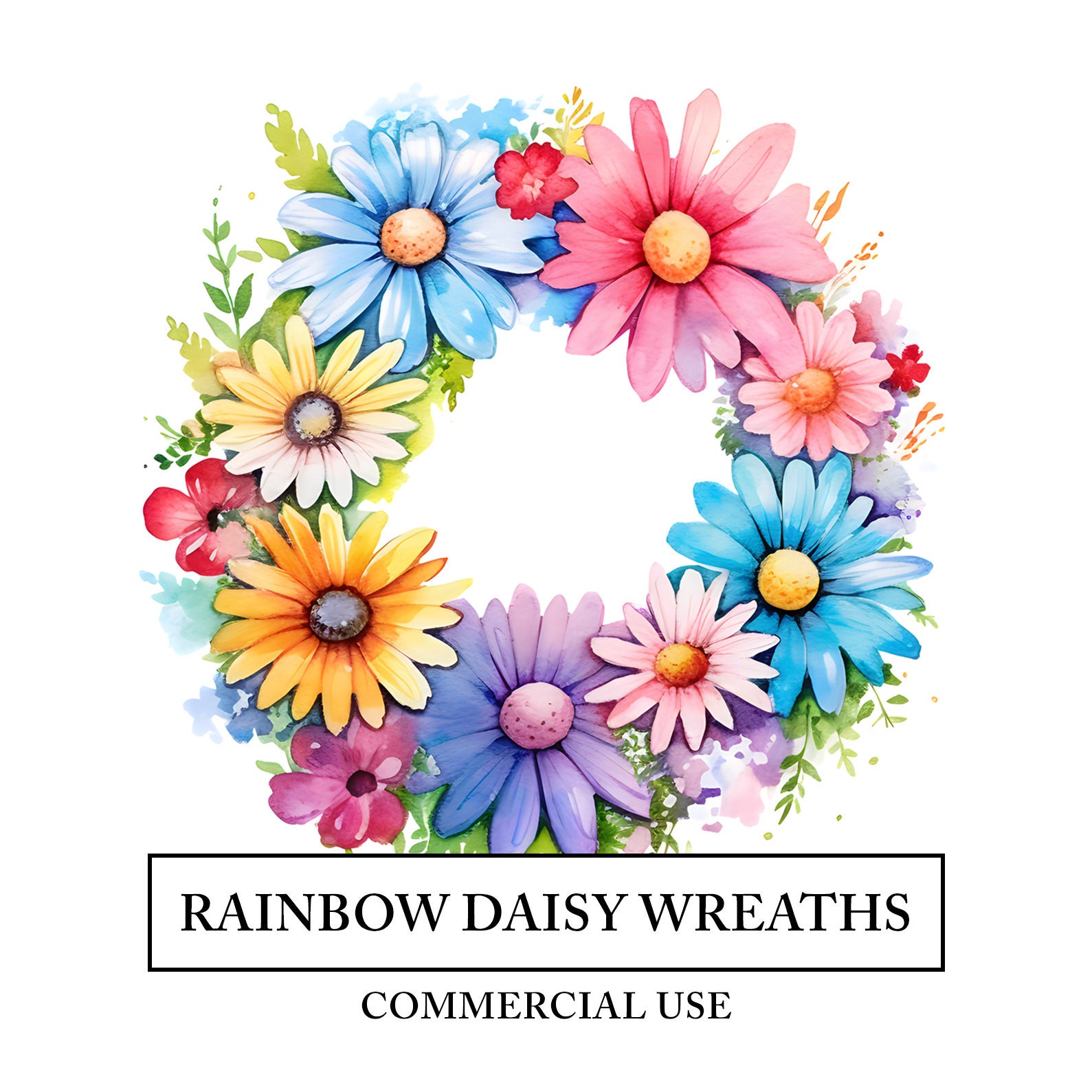 Rainbow Daisy Wreaths Clipart 10 High Quality Jpgs Spring Flower Petal ...