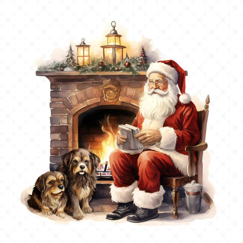 Santa With Dog Clipart 10 High Quality Jpgs Father Christmas Red ...