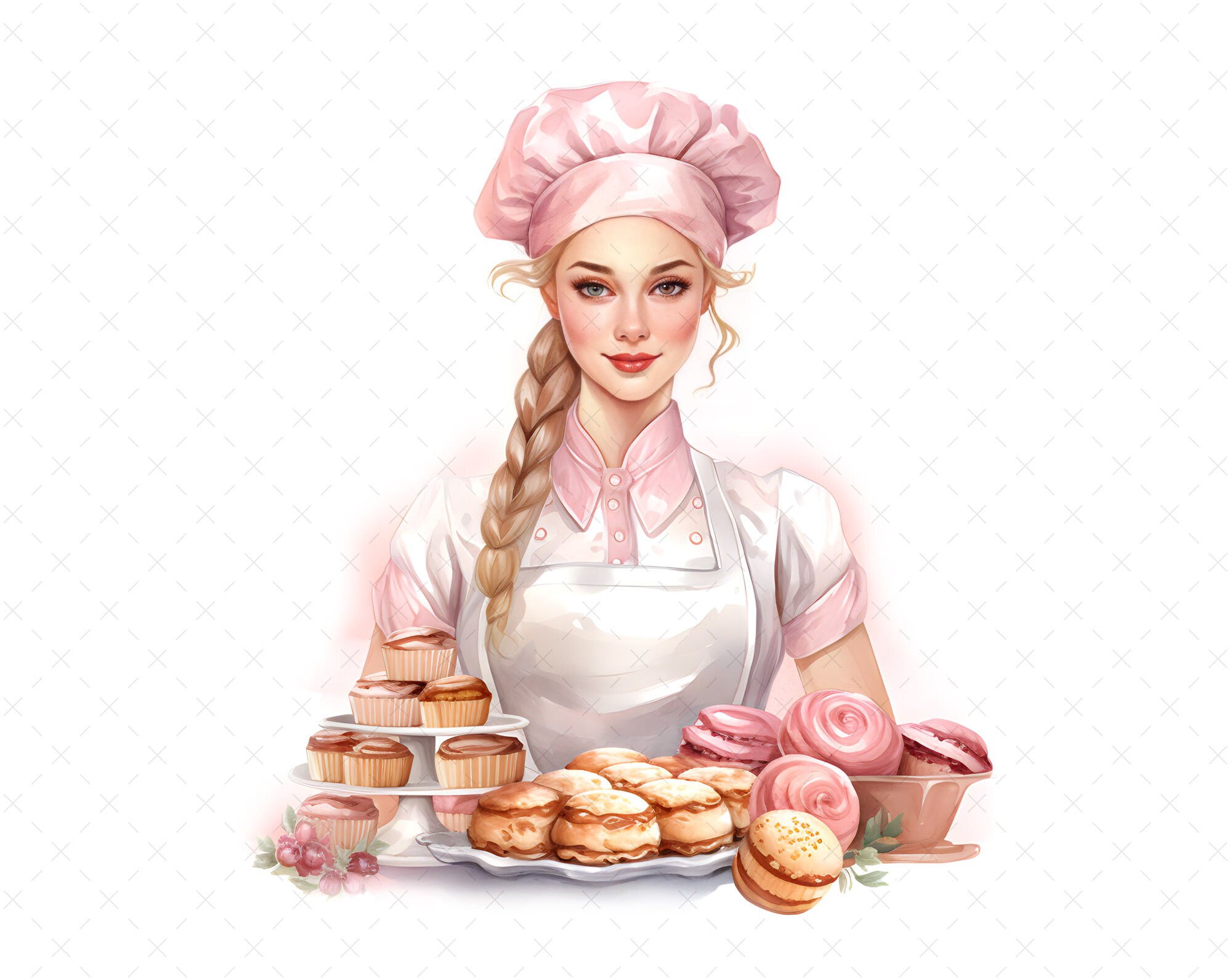 Pastry Chef Clipart 8 High Quality Jpgs Elegant Pink Female Bakery ...