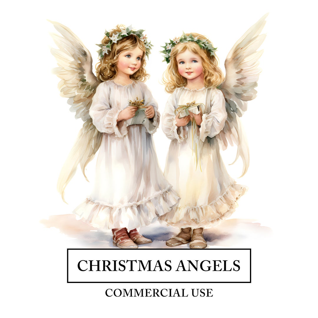 Christmas Angels Clipart 12 High Quality Jpgs Graceful Vintage Cherubs ...