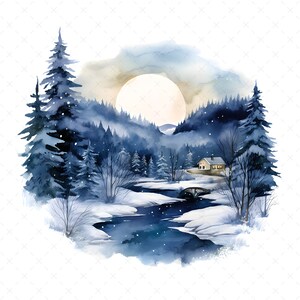 Winter Night Scenes Clipart 8 High Quality Jpgs Snowy Christmas House ...