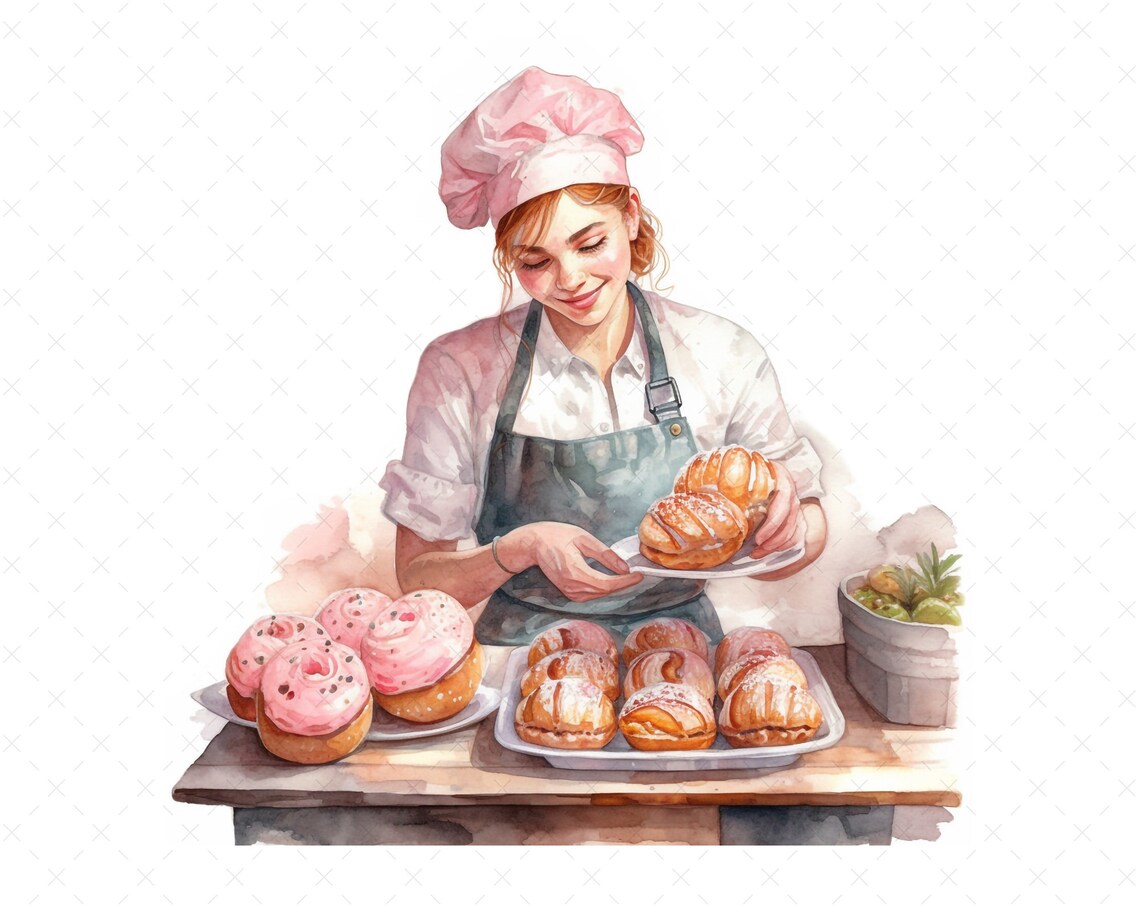 Pastry Chef Clipart 6 High Quality Jpgs Female Baker Watercolor Art ...