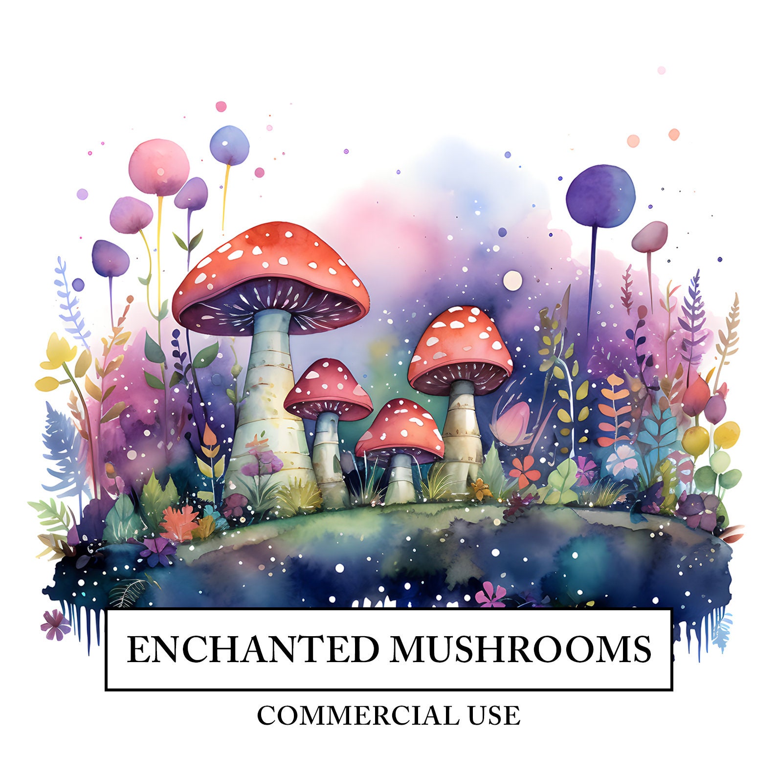 Enchanted Mushrooms Clipart 10 High Quality Jpgs Magic Fungi Watercolor ...