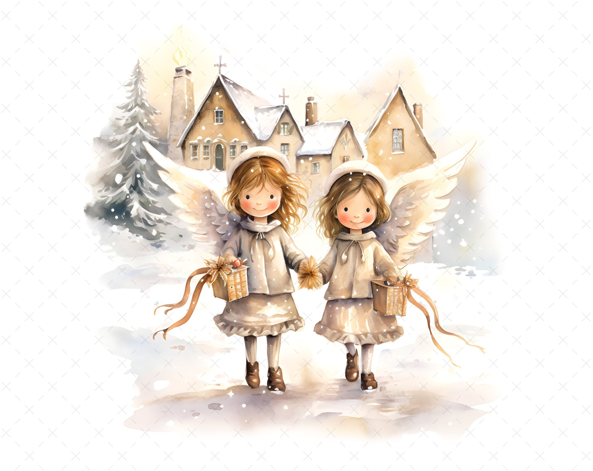 Snow Angels Clipart 8 High Quality Jpgs Vintage Christmas Cherub, Cute ...
