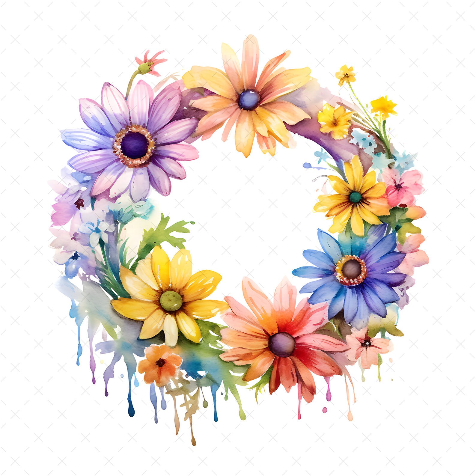 Rainbow Daisy Wreaths Clipart 10 High Quality Jpgs Spring Flower Petal ...