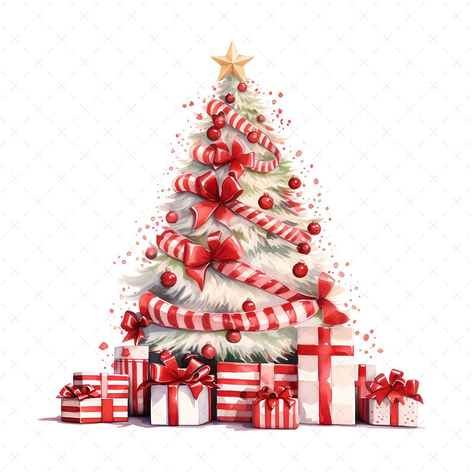 Red & White Xmas Tree Clipart 16 High Quality Jpgs Vintage Christmas ...