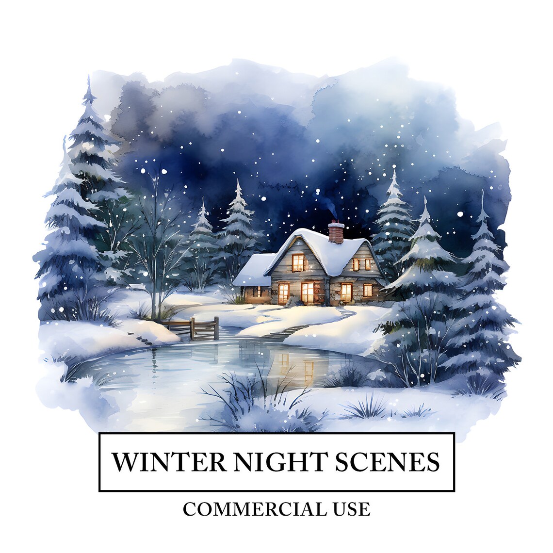 Winter Night Scenes Clipart 8 High Quality Jpgs Snowy - Etsy