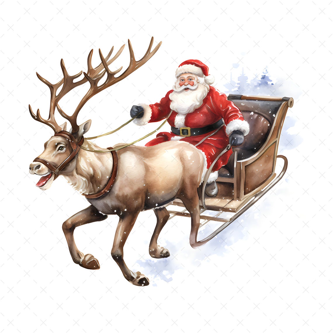 Santa's Reindeer Sleigh Clipart 12 High Quality Jpgs Christmas ...