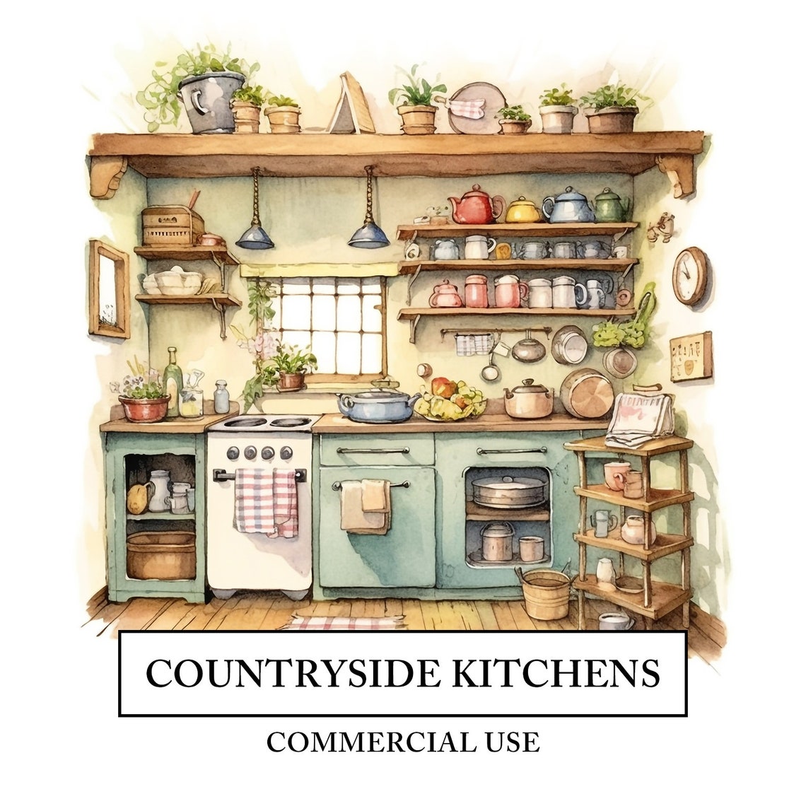 Countryside Kitchen Clipart 6 High Quality Jpgs Vintage Cottage Scene ...