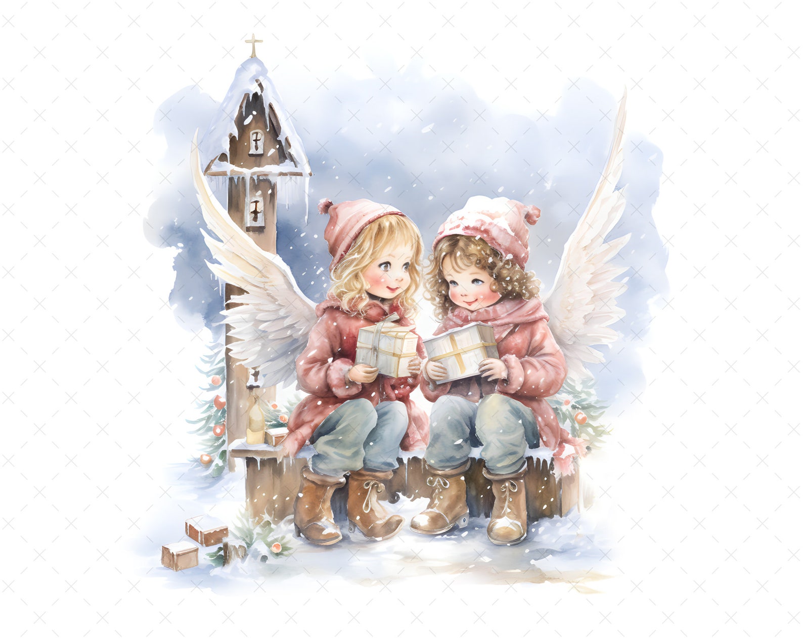 Snow Angels Clipart 8 High Quality Jpgs Vintage Christmas Cherub, Cute ...