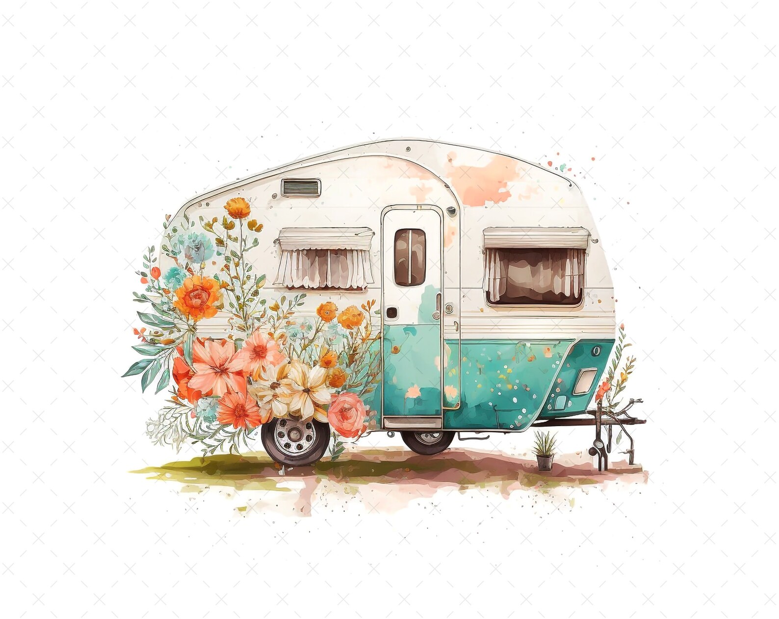 Caravan Clipart 8 High Quality Jpgs Vintage Camping Holiday Watercolor ...