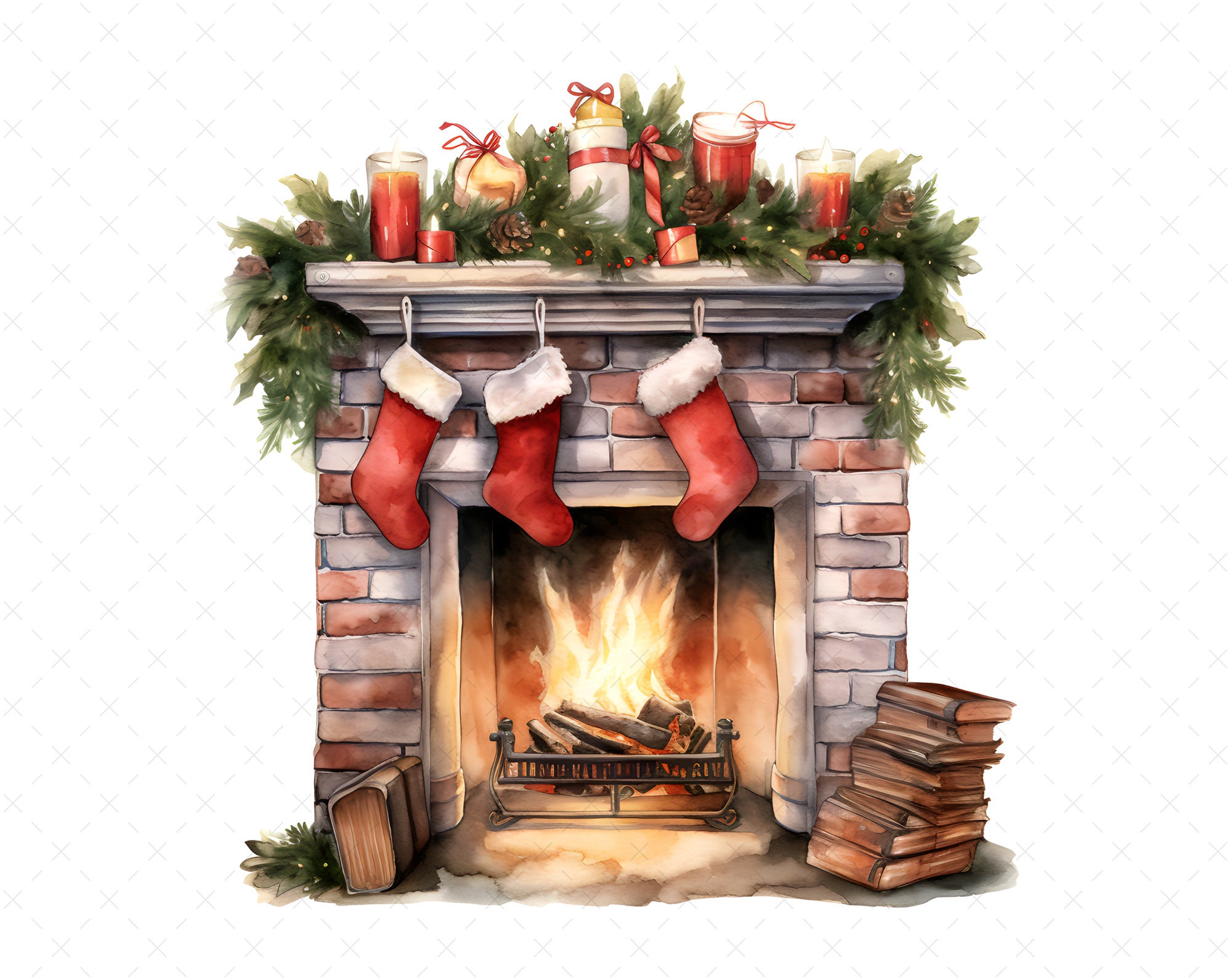Christmas Fireplaces Clipart 12 High Quality Jpgs Cosy Winter Stocking ...