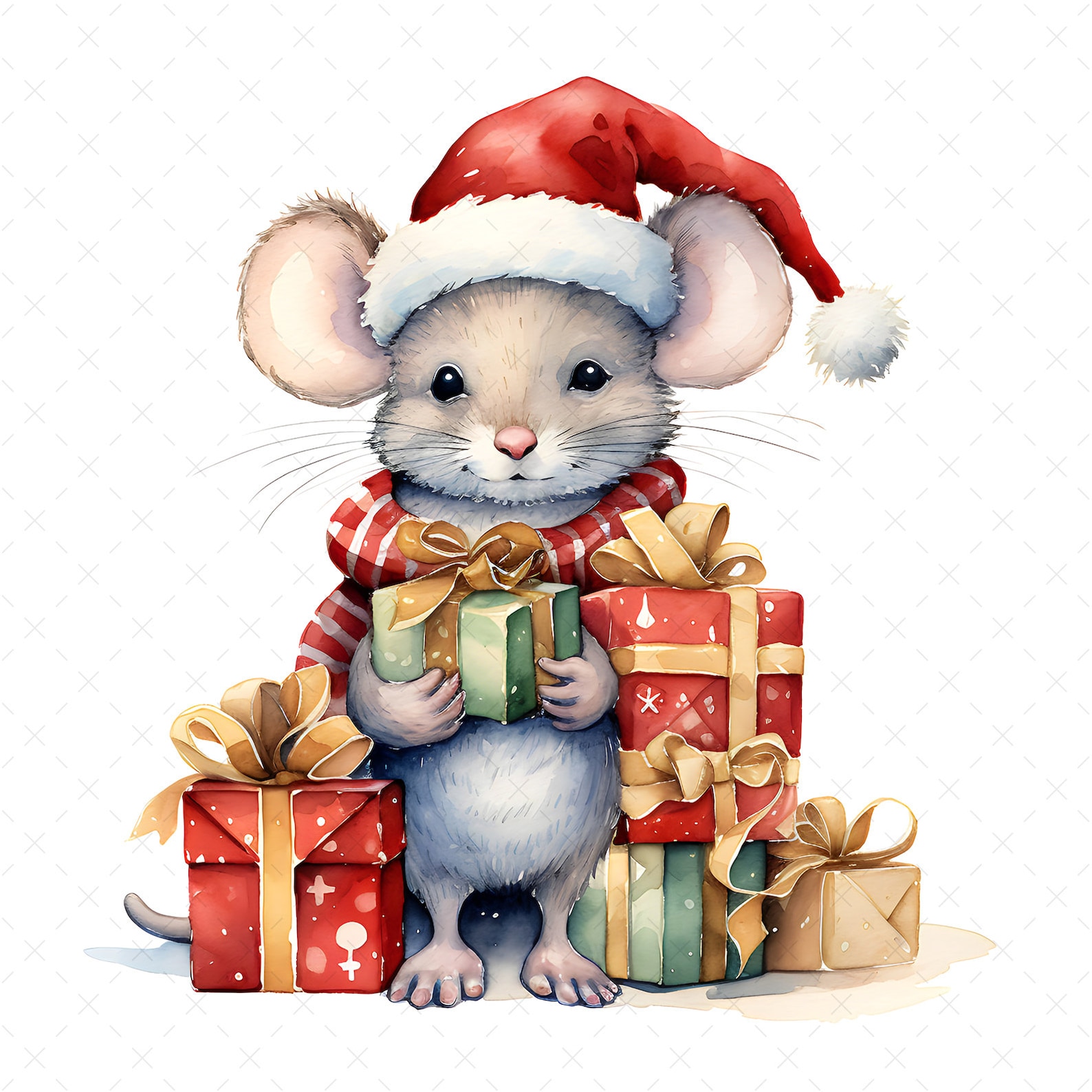 Christmas Mouse Clipart 14 High Quality Jpgs Cute Vintage Watercolor ...