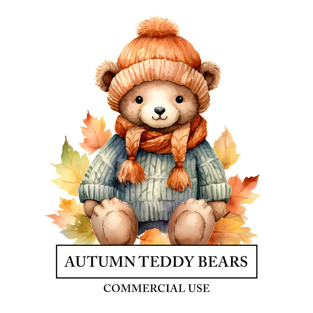 Autumn Teddy Bear Clipart 14 High Quality Jpgs Fall Leaves - Etsy
