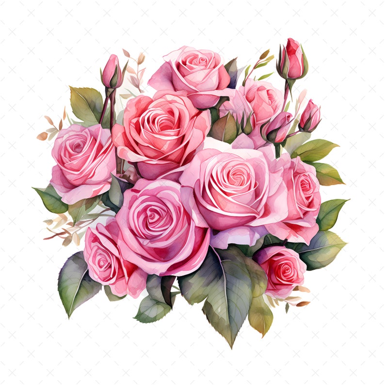 Pink Rose Bouquet Clipart 11 High Quality Jpgs Valentines - Etsy
