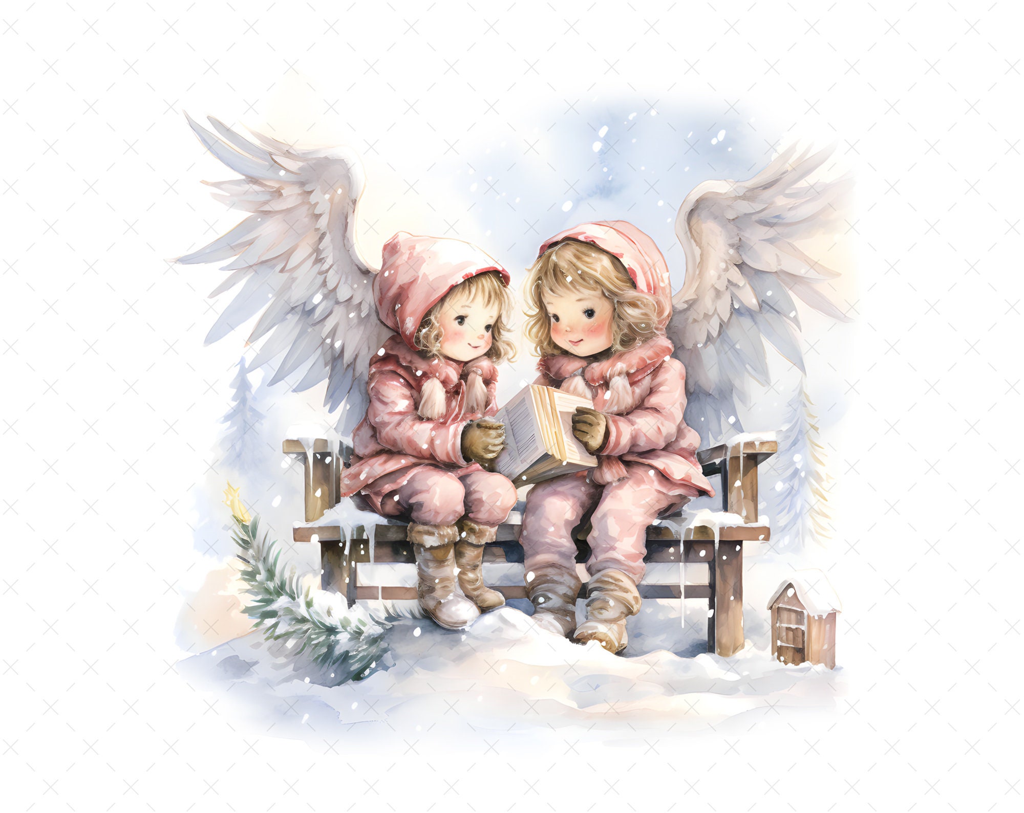 Snow Angels Clipart 8 High Quality Jpgs Vintage Christmas Cherub, Cute ...