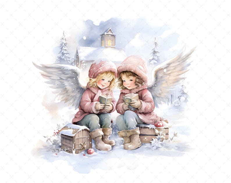 Snow Angels Clipart 8 High Quality Jpgs Vintage Christmas Cherub, Cute ...