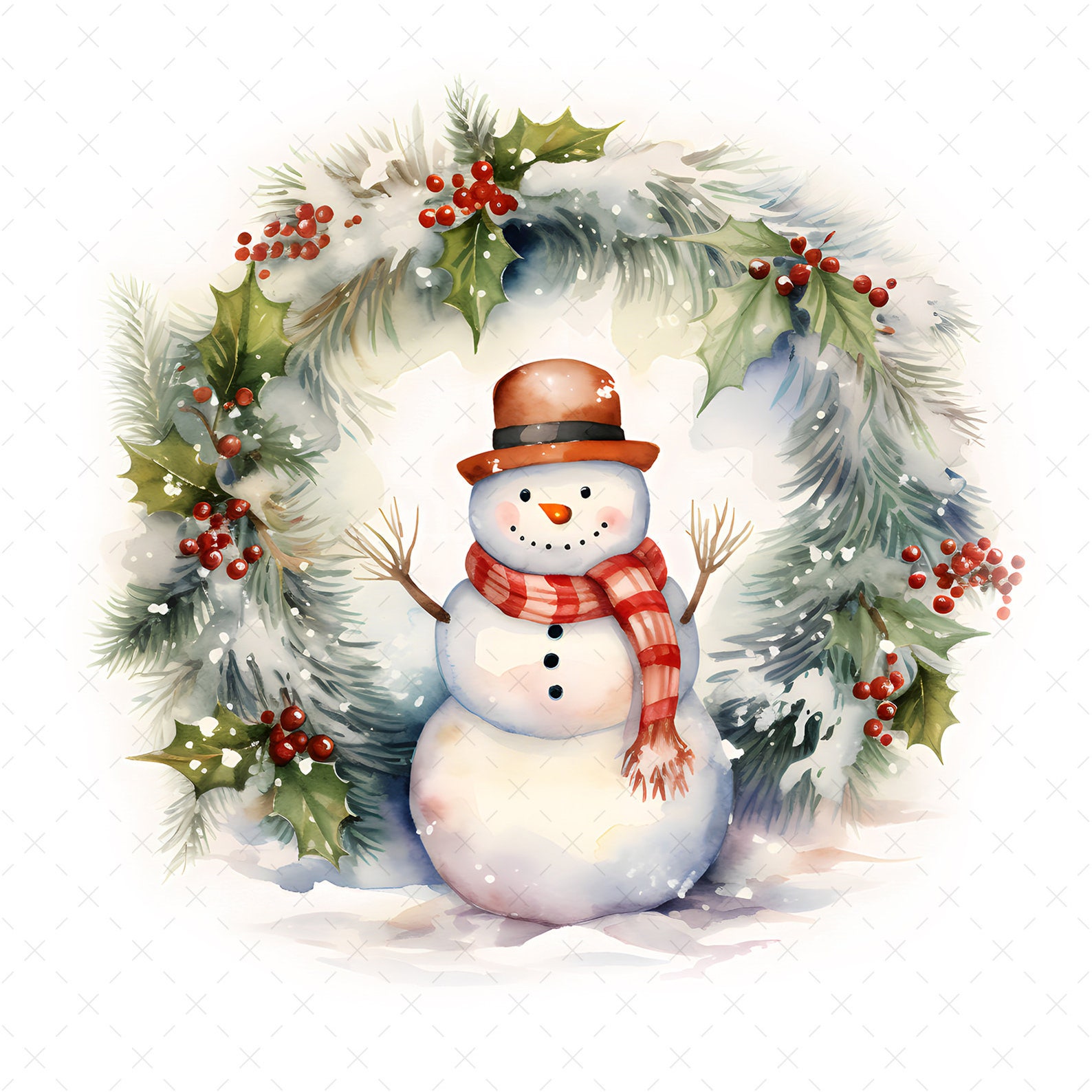 Snowman Wreaths Clipart 8 High Quality Jpgs Vintage Christmas Holly ...