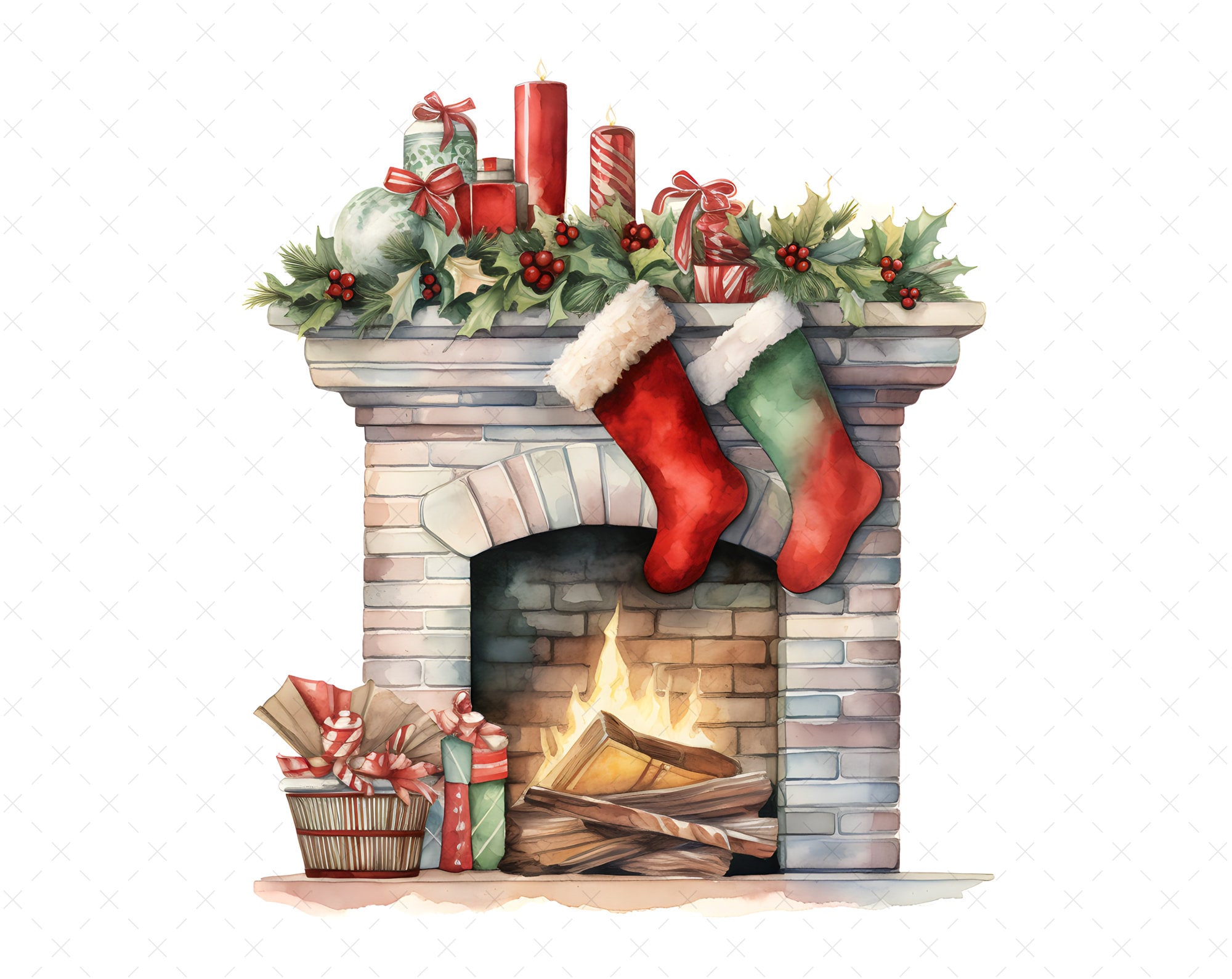 Christmas Fireplaces Clipart 12 High Quality Jpgs Cosy Winter Stocking ...