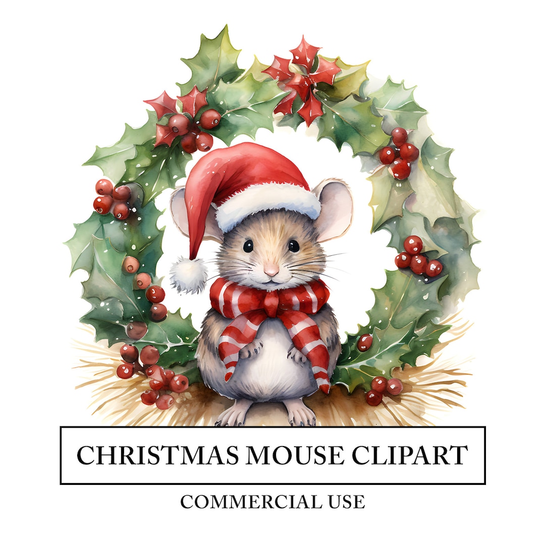 Christmas Mouse Clipart 13 High Quality Jpgs Cute Vintage Watercolor ...