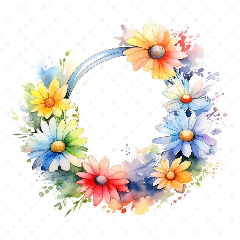 Rainbow Daisy Wreaths Clipart 10 High Quality Jpgs Spring Flower Petal ...