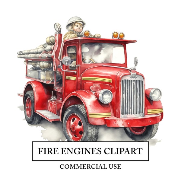 Vintage Firetruck Clipart - Etsy