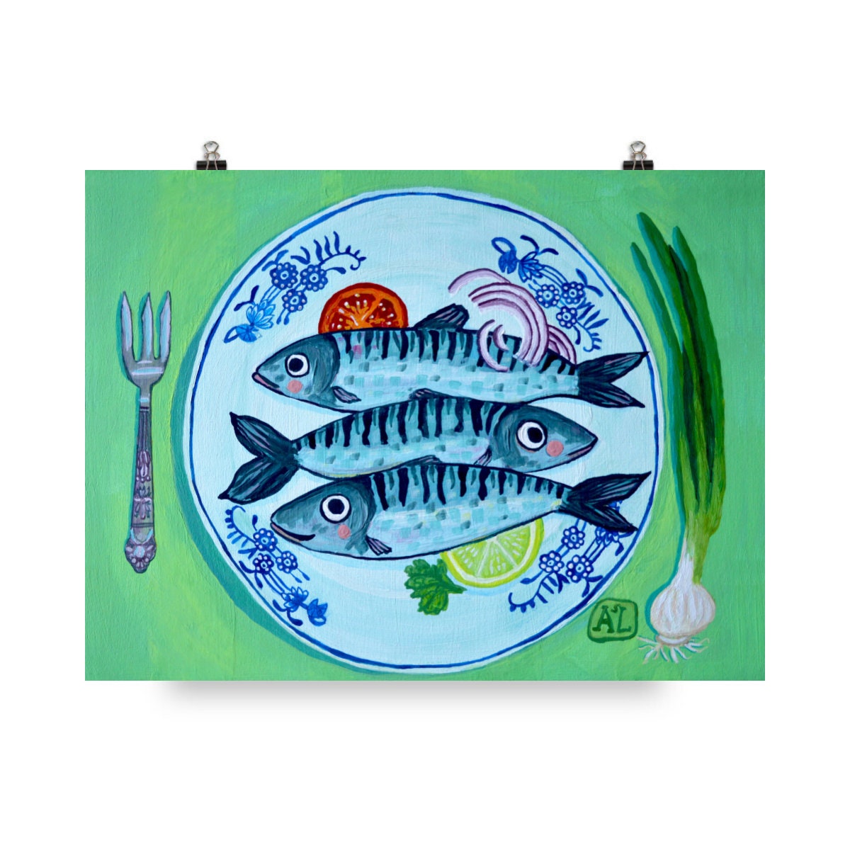 Kitchen Still Life With Three Fishes on Plate ART PRINT Grand Bouquet ...
