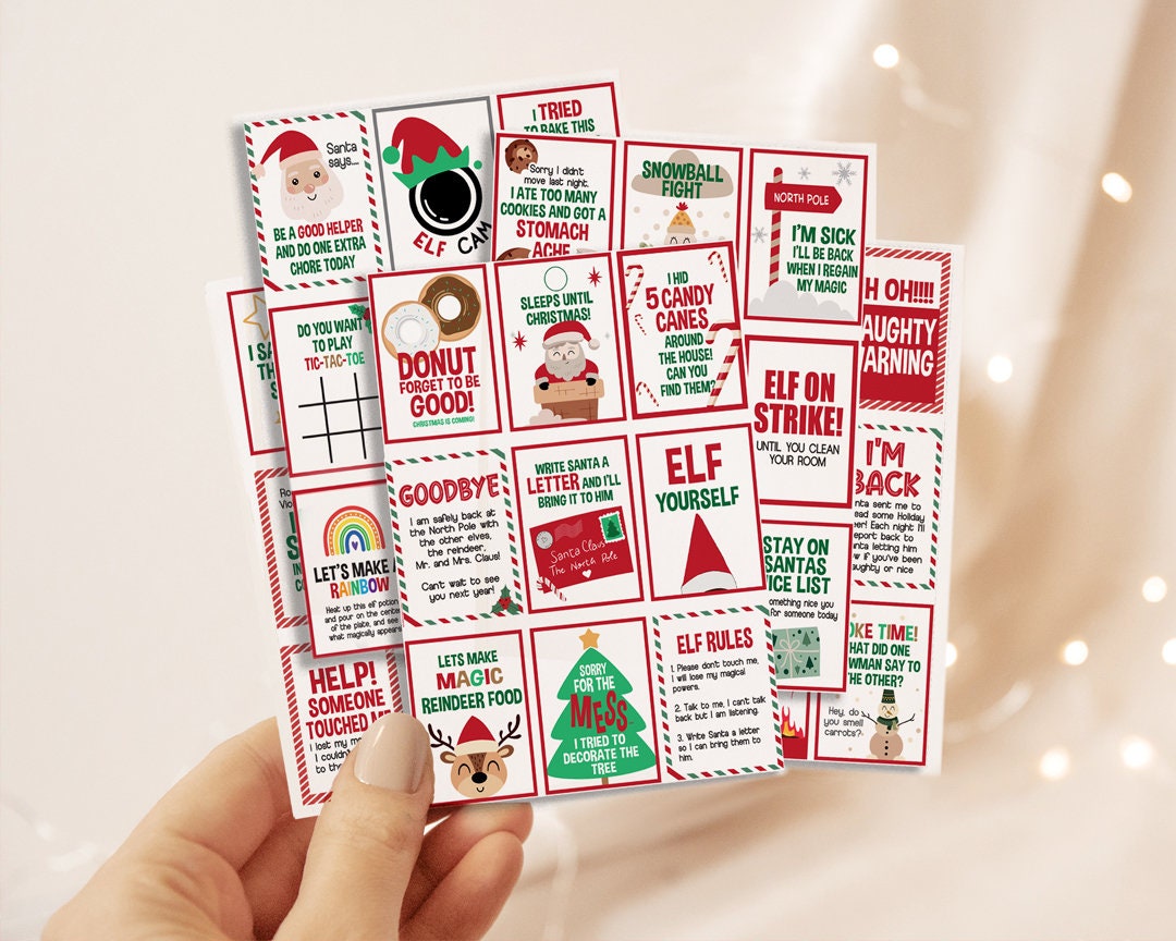 Elf Note Card Printable 45 Elf Notes Kit Elf Notecards Elf Activities ...