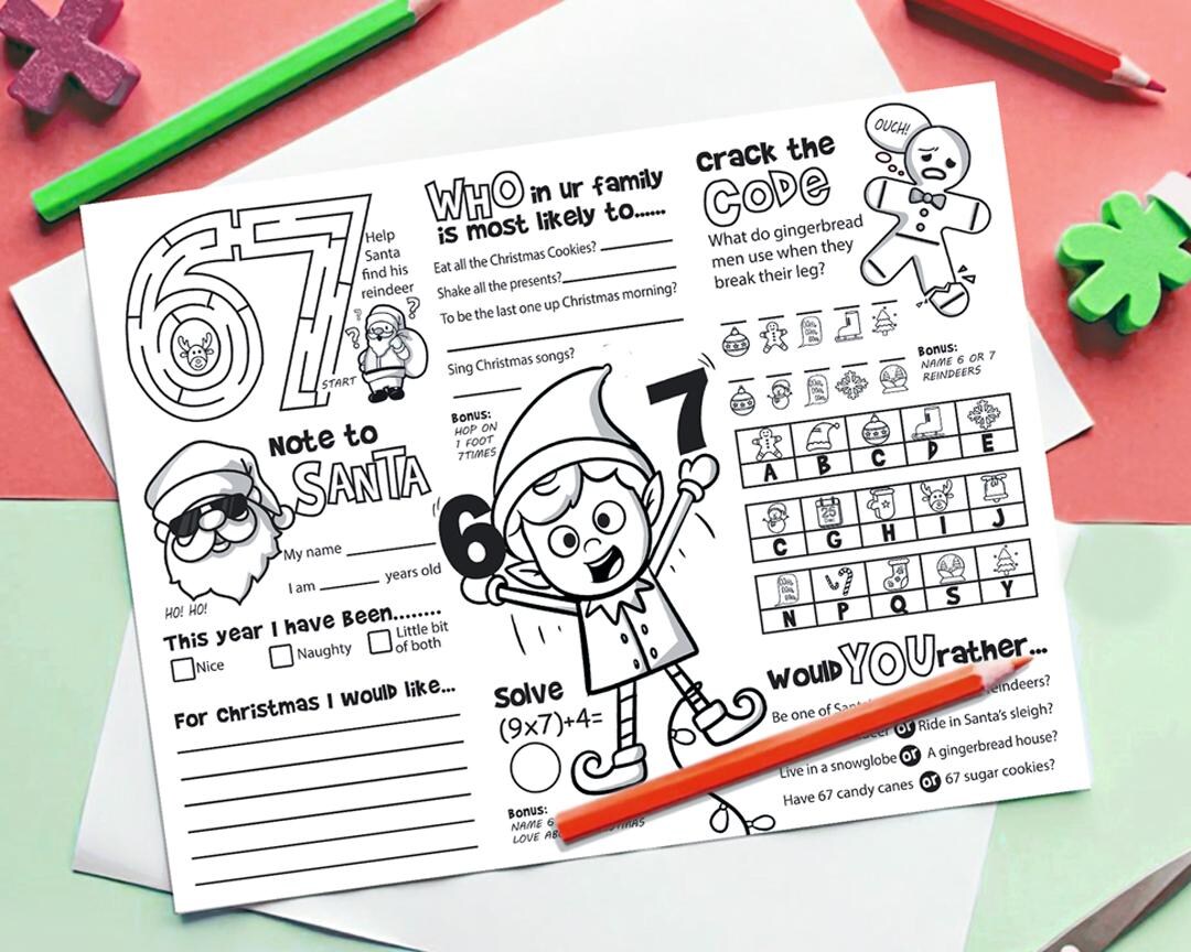 Elf 67 Prop Printable Instant Download Funny Elf Note Activity Sheet ...