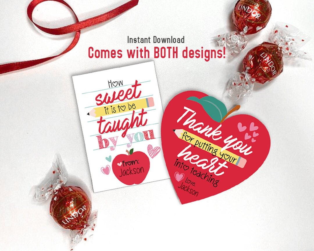 Teacher Valentine Tag Valentine's Day Gift Tags Printable Card From ...