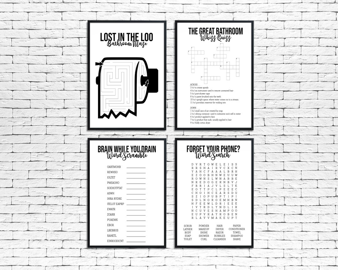 Bathroom Games Prints, Forgot Your Phone, Funny Wall Art, Word Search ...